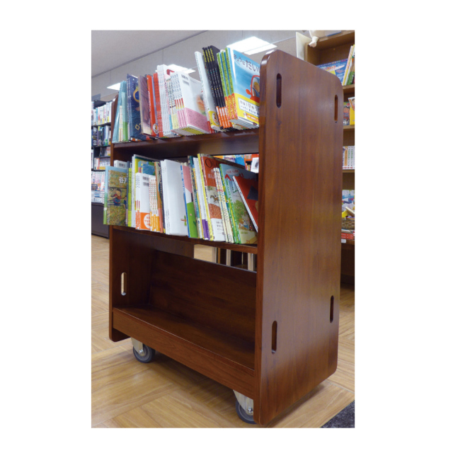 木製ブックトラック・両面傾斜棚3段